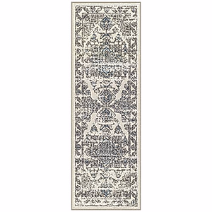 Maples Rugs Distressed Tapestry Vintage Non Slip Runner Rug for Hallway Entry Way Floor Carpet [Made in USA], 2 x 6, Neutral