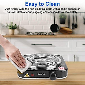 KOCASO Countertop Single Burner Electric Stove, 1000W Portable Coil Heating Hot Plate RV Hot Plate with Non Slip Rubber Feet w/ 35in Plug Cord, Black