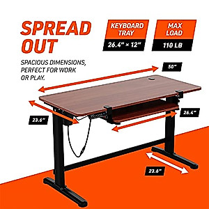 Truweo Adjustable Electric Standing Desk – 50 x 23.6 inches Sit to Stand Office Desk with Cable and Sliding Keyboard Tray – 3 Controlled Memory Height Settings – Anti-Scratch Surface – Brown
