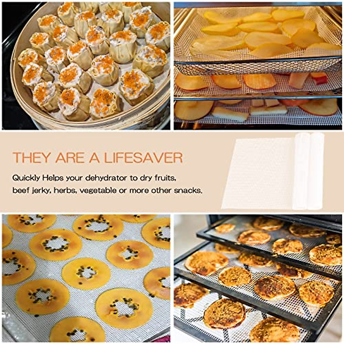 (12 Pack) Silicone Dehydrator Sheets, Dostk Premium Non Stick Silicone Mesh for Fruit Dehydrator , Dehydrator Tray Liner Reusable (14 x 14 inch)