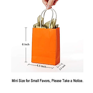 AWELL Small Orange Paper Bag with Handle Party Favours Bag 6x4.5x2.5 inch for Halloween Wedding Birthday Recycled Bag, Pack of 24