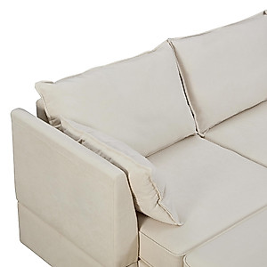P PURLOVE Modern Large Sectional Sofa, U-Shape Modular Sectional Sofa with Storage Function and 2 Pillows, Convertible Sofa Bed with Reversible Chaise for Living Room, Beige