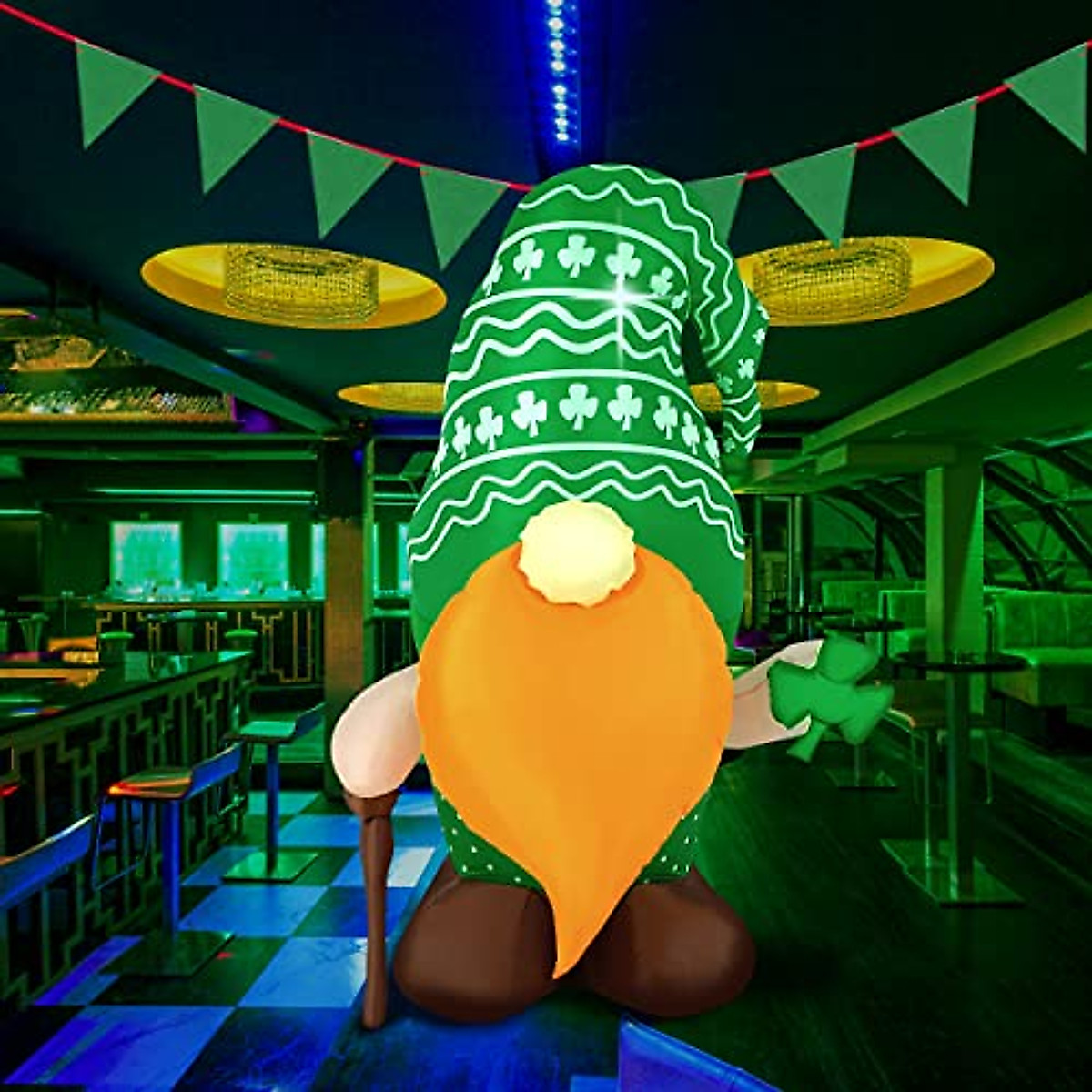 Inflatable St Patricks Decorations 7FT Blow Up Leprechaun with Walking Stick Inflatable Green Hat Elf Holding Shamrocks for Irish Day Yard Decoration Lucky Holiday Outdoor Clearance…