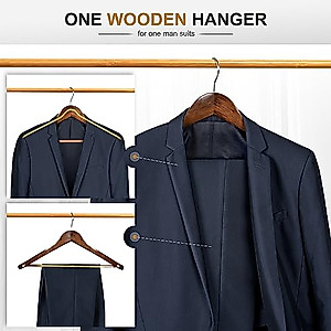 Greenual 6 Pack Wooden Suit Hangers with Extra-Wide Shoulder and Non-Slip Bar Coat Hangers 360° Swivel Hook Wood Coat Hangers for Sweaters Shirts Jackets Pants Heavy Clothes Hangers
