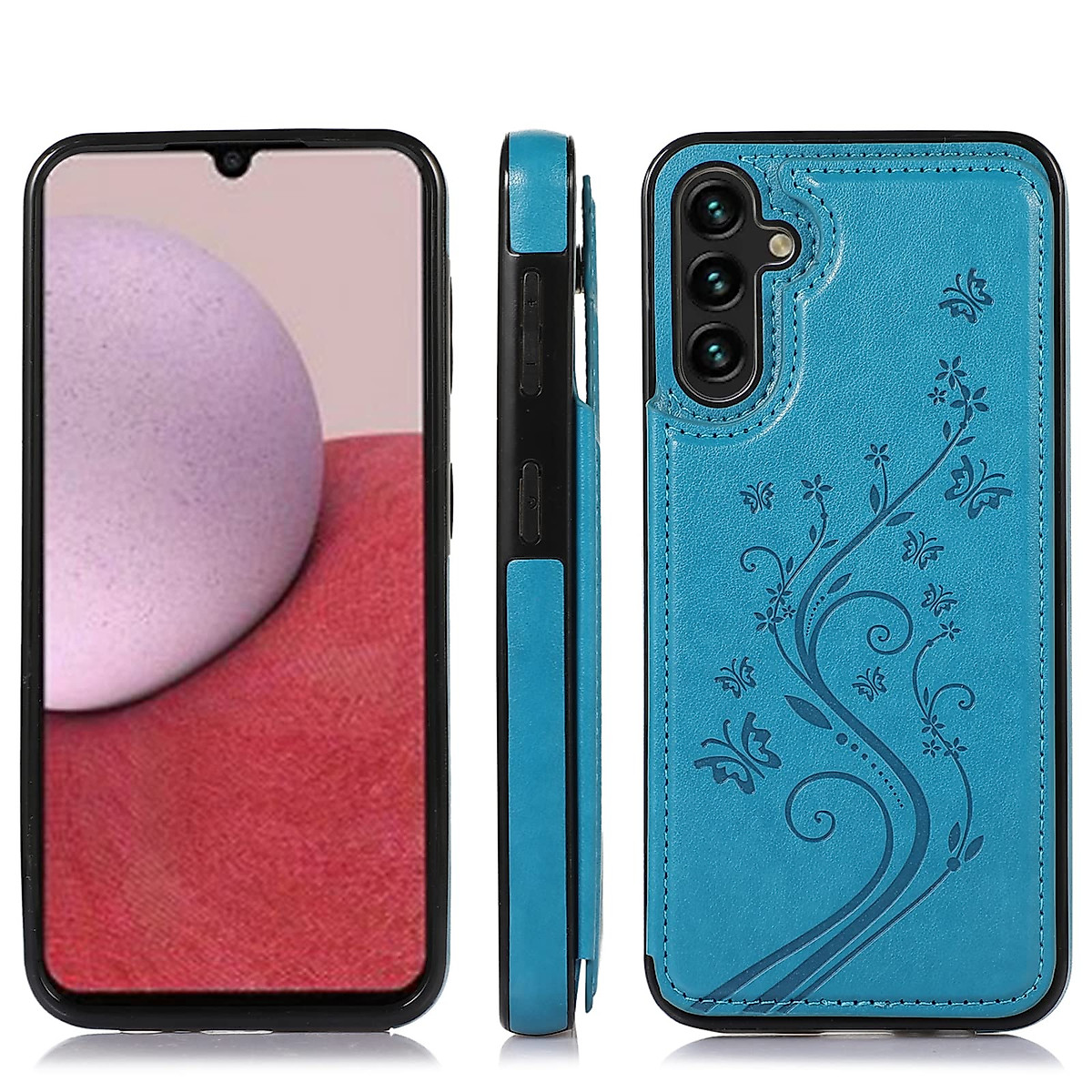 Asuwish Phone Case for Samsung Galaxy A14 5G with Tempered Glass Screen Protector Card Holder Wallet Cover Stand Flip Leather Cell Accessories Glaxay M14 A 14 4G 14A 14M G5 Cases Women Men Blue