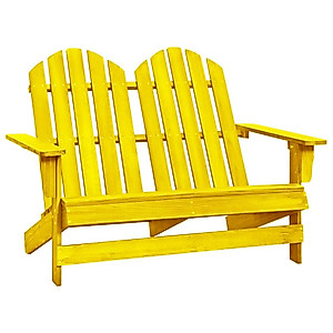 Tidyard 2-Seater Patio Adirondack Chair Solid Wood Fir Yellow Outdoor Fire Pit Chair Wooden Garden Armchair for Porch Pool Lawn Deck Backyard Balcony Outdoor