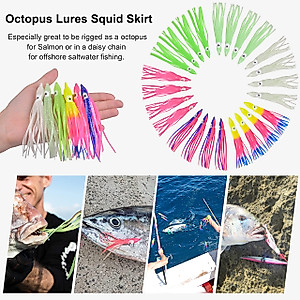 Fishing Squid Skirts Octopus Lures, Glow Soft Plastic Fishing Bait Trolling Lure Saltwater for Bass Salmon Trout Multicolored 7cm 9cm 11cm