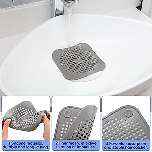 6 Pcs Shower Drain Hair Catcher Silicone TPR Square Drain Cover Hair Trap for Shower Drain Bathtub Bathroom Kitchen with Suction Cups, Grey Black White