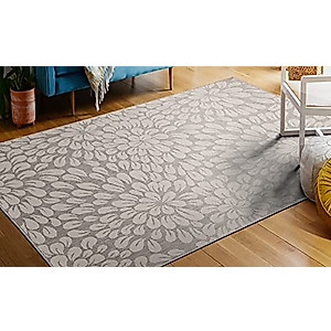Sherloom Modern Bohemian Floral Indoor Outdoor Area Rug Weather Resistant Outdoor Carpet for Porch Deck Balcony Backyard Patio Rug 5x8 Gray