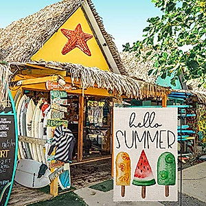 CROWNED BEAUTY Hello Summer Ice Cream Garden Flag 12×18 Inch Double Sided Vertical Yard Outdoor Decoration CF157-12