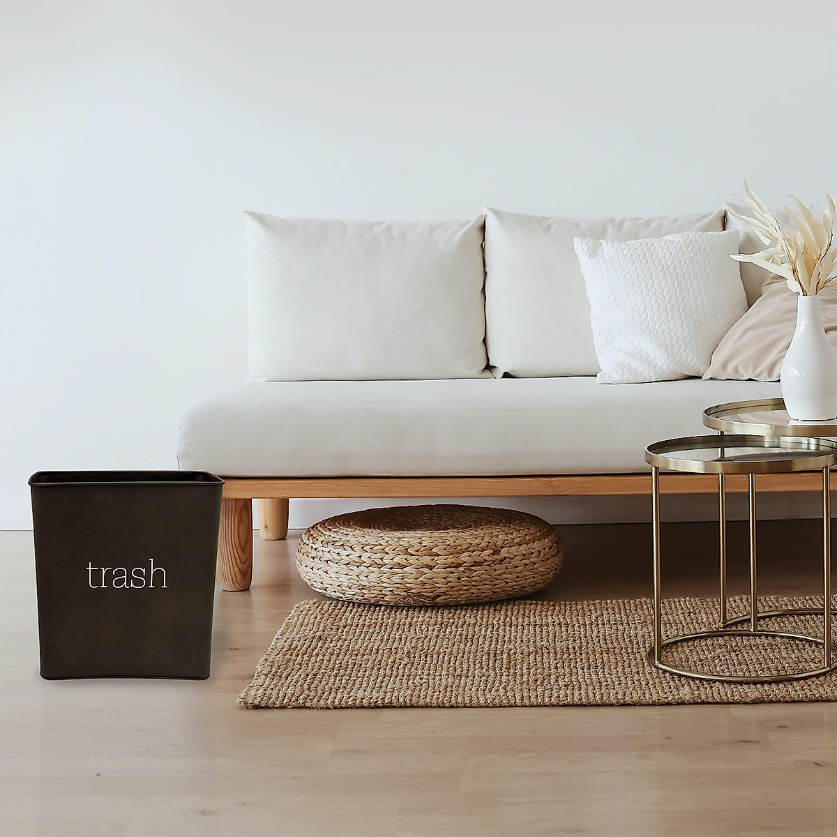 AuldHome Design Black Enamel Trash Can; Modern Farmhouse Style Wastebasket for Bathroom, Bedroom, or Office