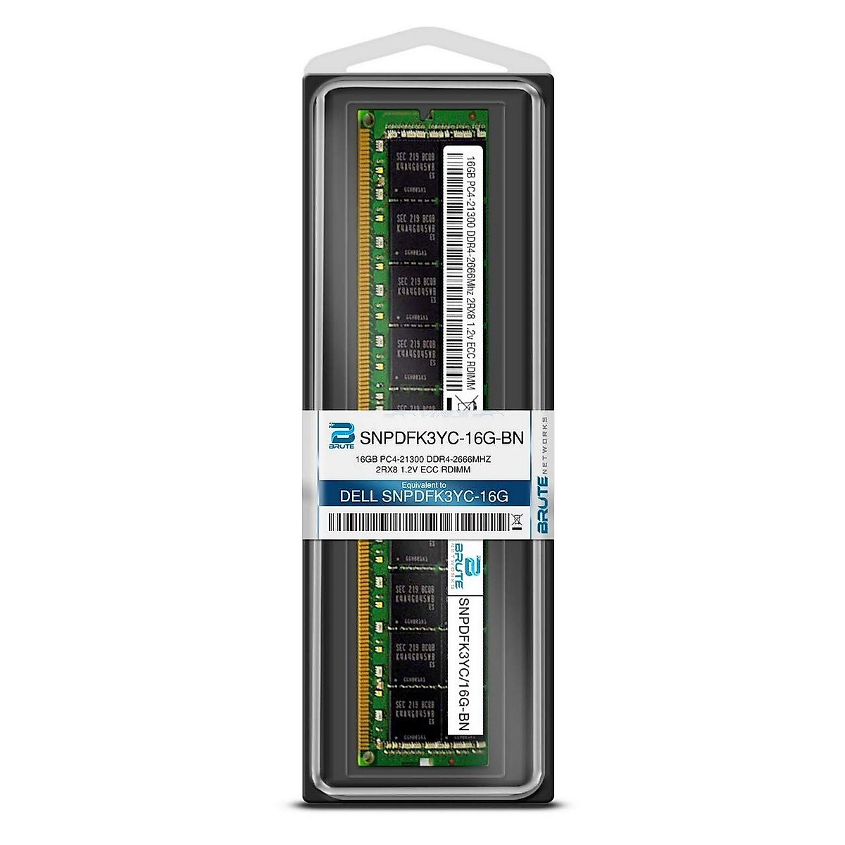 Brute Networks SNPDFK3YC/16G-BN - 16GB DDR4-2666Mhz 2RX8 ECC Registered RDIMM (Compatible with OEM PN# SNPDFK3YC/16G)