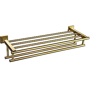 VELIMAX Bathroom Towel Rack, Bathroom Shelf with Towel Bar, Gold Towel Rack Wall Mounted, 18/8 Stainless Steel, Contemporary, Heavy Duty and Rustproof, 23.6-Inch