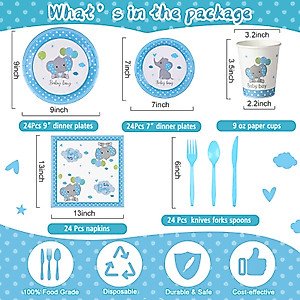 171 Pcs Elephant Theme Baby Shower Decorations for Boys It's a Boy Banners Blue Plate Napkins Cups Disposable Forks Tableware Tablecloth Elephant Decorations Set for Girl Birthday Party, Serves 24