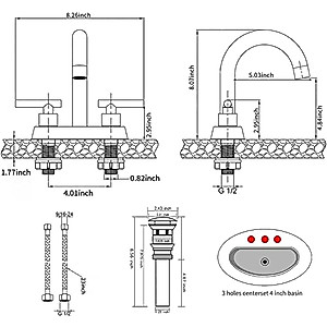 Black Bathroom Sink Faucet GGStudy 2-Handles 4 Inches Matte Black Centerset Faucet with Drain Assembly and Supply Hose Lavatory Faucet Mixer Double Handle Tap Deck Mounted
