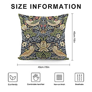 Nebra William Morris Strawberry Thief Original Throw Pillow Covers Cozy Square Throw Pillowcases Home Decor for Bed Couch Sofa Living Room Cushion Cover 18"X18"