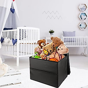 Hamgtrion Ottoman Storage Ottoman Foot Rest Footstool with Side Pocket Foldable Ottoman Folding Ottomans Footrest Rectangle Bench Cube for Room Living Room Bedroom Grey L17W13H13inches