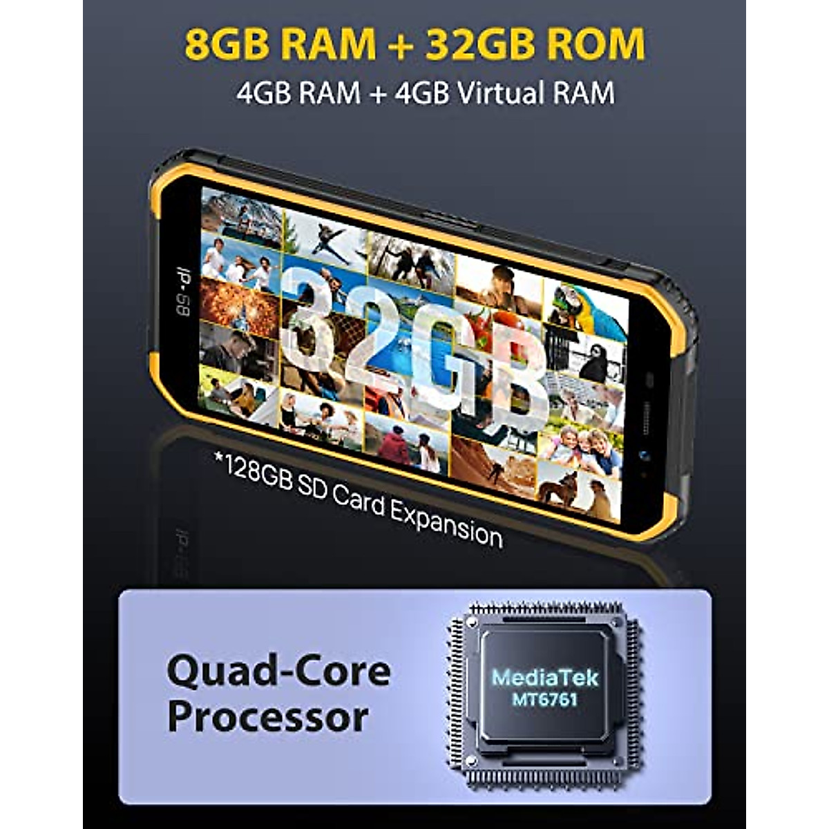 Ulefone Rugged Phones Unlocked, Armor X6 Pro IP68/69K Dustproof Waterproof Smartphone, 8GB+32GB, Android 12, 5.0 inches, 13MP + 5MP, NFC, Custom Key, Gloves Mode, Face Unlock, US Version (Black)