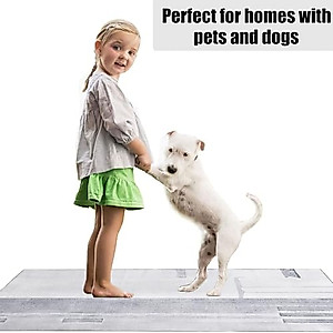 Calore Modern Abstract Runner Rug for Hallways Soft Distressed Geometric Area Rug Indoor Non Slip Carpet for Laundry Room Doorway Bedroom (Grey/Light Blue, 2'x 6')