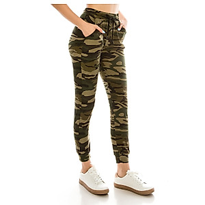 ALWAYS Women Drawstrings Jogger Sweatpants - Super Light Skinny Fit Premium Soft Stretch Camo Military Army Pockets Pants M