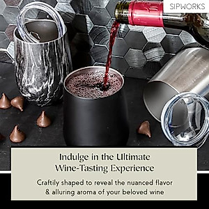 Sipworks Wine Tumbler with Lid - 12 oz Stainless Steel Tumblers with Removable Lid & Double Walled Vacuum Insulation - Leakproof, Shatterproof Insulated Wine Tumbler for Travel - Rose Gold