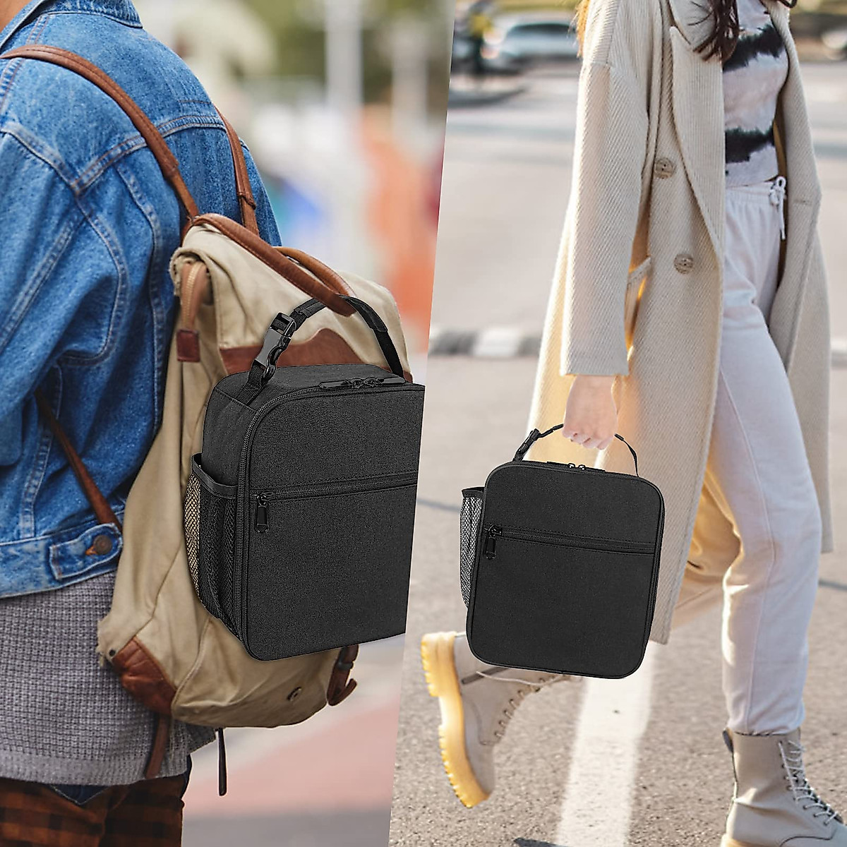 slticase Lunch Box for Men Women Adults, Insulated Lunch Bag for Office Work School Travel Picnic- Reusable Portable Soft Lunch box, School Thermal Meal Tote Bag Set Black