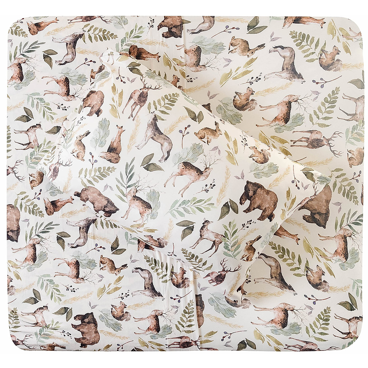 Pobi Baby - Premium Twin Fitted Sheet, Flat Sheet with Pillow case - Ultra-Soft Cotton Blend, Stylish Woodland Pattern, Deep Pockets - Twins Sheets - 3 PC (Wildlife Animal)