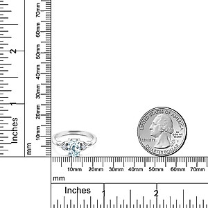 Gem Stone King 925 Sterling Silver Sky Blue Aquamarine and White Moissanite 3-Stone Rings For Women (1.28 Cttw, Gemstone March Birthstone, Oval 8X6MM, Available In Size 5, 6, 7, 8, 9)