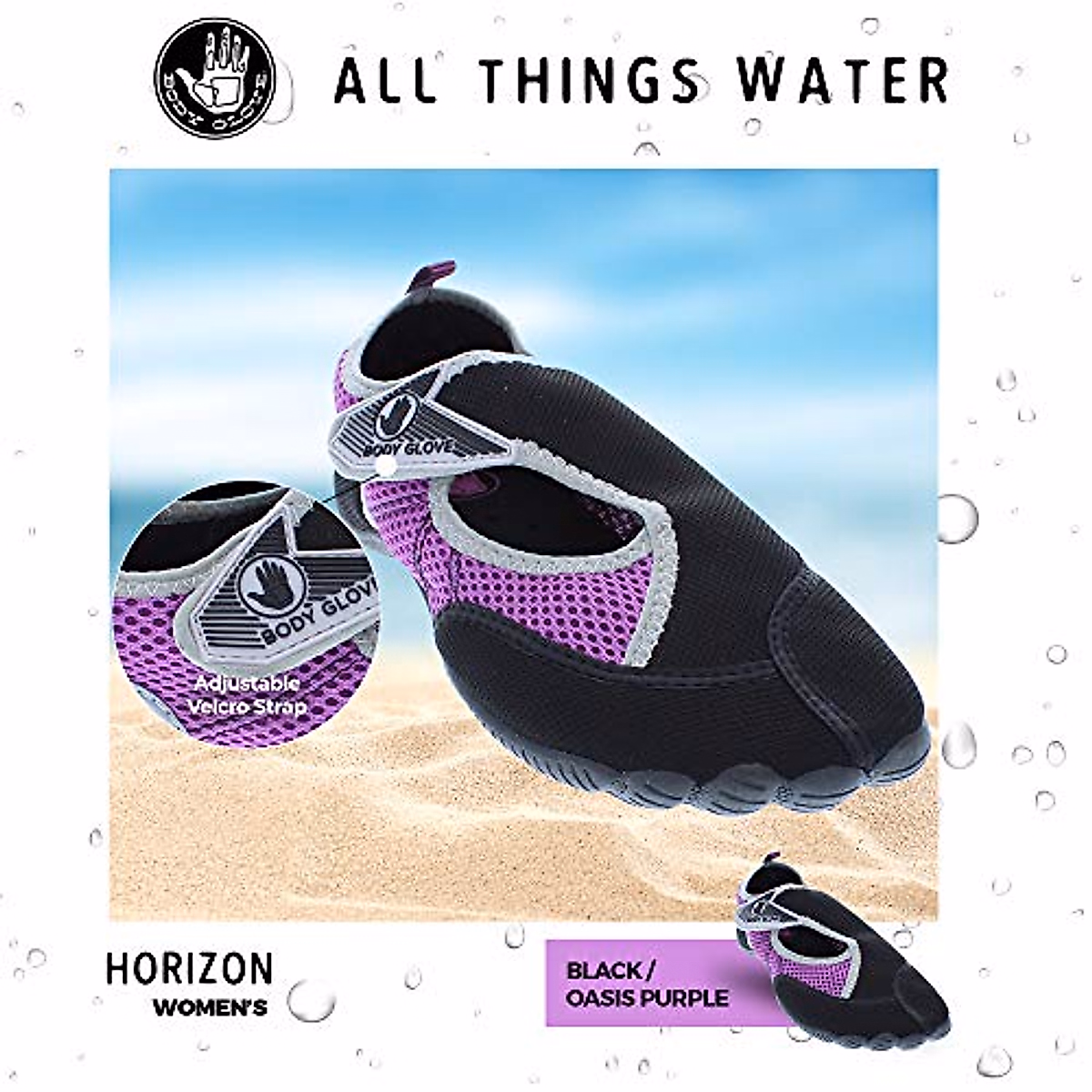 Body Glove Water Shoes for Women, Lake, Aerobics, Swimming, Aqua Sports, Beach, Womens Water Shoes, Black and Oasis Purple Horizon Aqua Shoes for Women