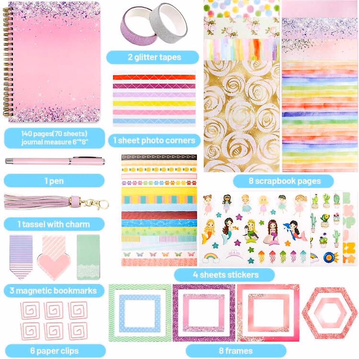 ceiba tree DIY Journal Kit Arts & Crafts Gifts for Teen Girls Ages 8-14 Journaling Scrapbooking Diary Supplies Scrapbook Kit Birthday Gift Ideas for 8, 9 Year Old Girls Kids Teens