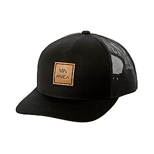 RVCA Men's Adjustable Snapback Brim Hat, CURVED TRUCKER/BLACK, 1SZ