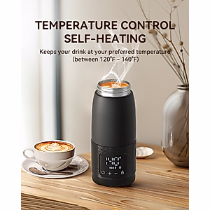 Smart Temperature Control Heated Coffee Mug with 6-10H Battery Life & LED Display, 12 Oz Self Warming Rechargeable Coffee Tumbler with Leak-Proof Lid, for Travel, Road Trip, Camping, Hiking, Car, etc