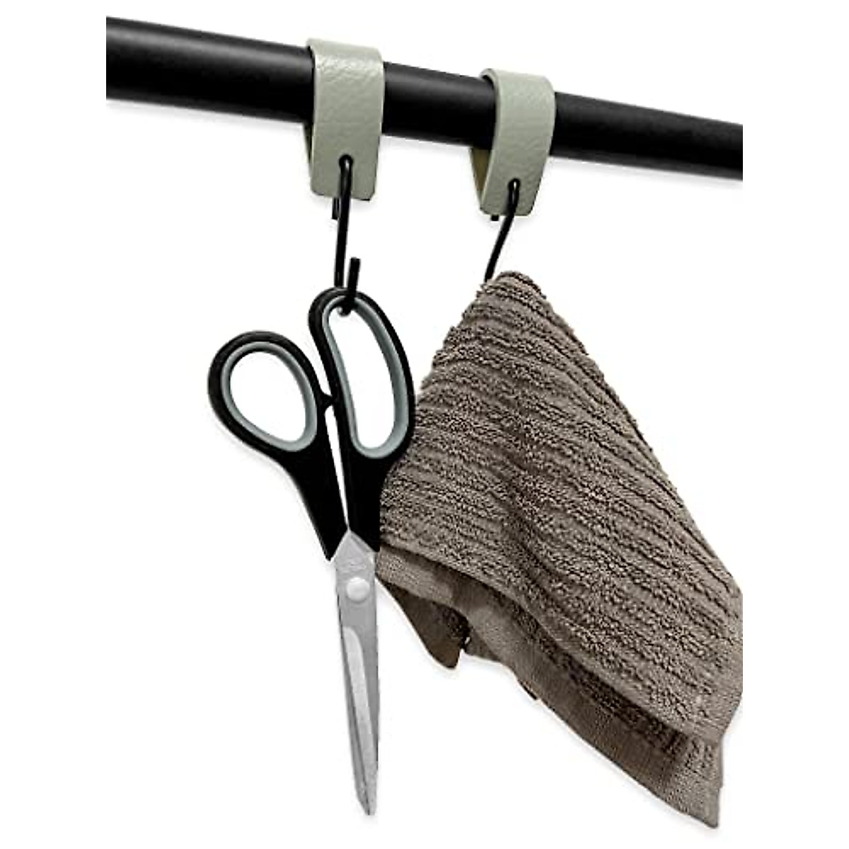 Brute Strength - Multifunctional Leather S-Hooks - Pale Green - 4 Pieces - S Shaped Hooks - Coat Hook - Leather Hooks - Leather s Hooks - Black s Hooks - Kitchen Hooks