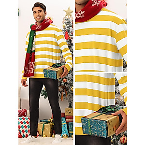 Lars Amadeus Yellow Striped Sweatshirt for Men's Crew Neck Long Sleeves Pullover Color Block Sweatshirts XX-Large