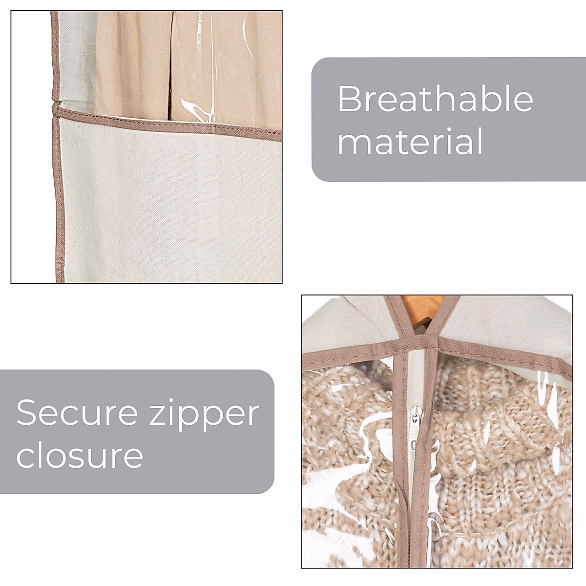 Smart Design Gusseted Garment Bag Hanger - (24 x 42 Inch) - Clothing Storage Cover - Includes Zipper Closure & Travel Loop - Suits, Dresses Travel Closet Organization - [Beige]