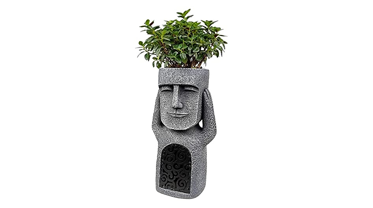 Funny Moai Solar Planter & Light: Unique Garden Decor