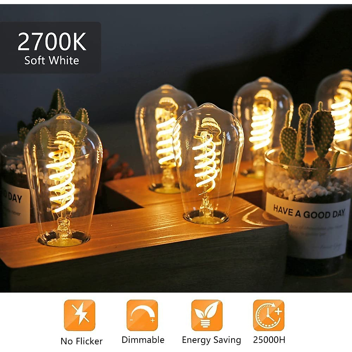 BORT 6W Vintage LED Edison Bulbs, ST58/ST19, Warm White 2700K, Antique LED Filament Light Bulbs, Dimmable, 60W Equivalent, 600LM, E26 Standard Base, Clear Glass 6W-2700K-6Pack
