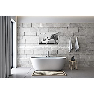 Piy Painting Elephant Bathroom Decor Wall Art, Funny Canvas Prints of Mother and Child Playing Water in Bath Crock, Warm Bathtub Picture with Keep Clean, Keep Happy, Keep Love Words Motivating Kids.