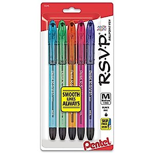 Pentel R.S.V.P. Razzle-Dazzle Ballpoint Pen, Medium Line, Black Ink, 5 Pack (BK91RDBP5M)