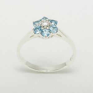 925 Sterling Silver Cubic Zirconia & Blue Topaz Womens Cluster Ring - Size 7.25