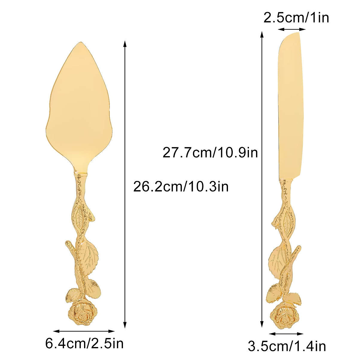 BestAlice Wedding Cake Knife And Server Set, Personalized Gold Cake Cutting Set for Wedding, Custom Cake Serving Set, Engraved Pastry Pie Server Cake Pizza Cutter for Birthday Party (Gold, Rose)
