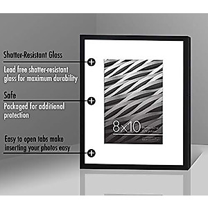 Americanflat 8x10 Picture Frame in Black - Thin Border 5x7 Picture Frame with Mat or 8x10 Frame Without Mat - Shatter Resistant Glass - Horizontal and Vertical Formats for Wall and Tabletop