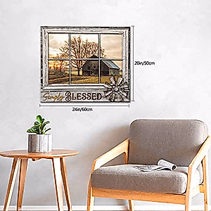 Rustic Old Barn Canvas Wall Art Farmhouse Barn Family Decor Print Paintings Country Scenery in Fake Window Pictures Modern Home Artwork Decor For Living Room Kitchen Bathroom Framed Ready To Hang 20x24 Inch