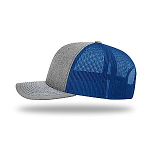 Richardson 112 112P Trucker Mesh Snapback Hat Curved Bill with NoSweat Hat Liner (Adjustable Snapback Split Colorway, Heather Grey/Royal)