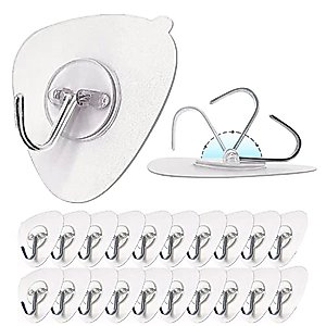 DSSPORT 20Pack Triangular Self Adhesive Hooks, Wall Hooks for Hanging Heavy Duty Self Stick Hooks Kitchen Bathroom Window Ceiling Waterproof and Oilproof Reusable Seamless Hooks