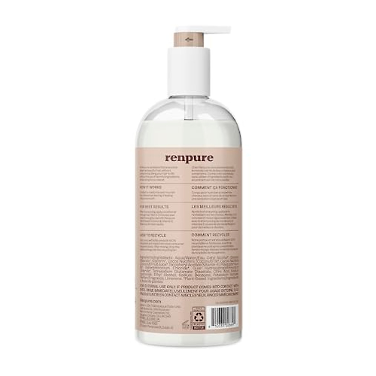 Renpure Plant Based Coconut and Vitamin E Moisturize and Replenish Conditioner - Ideal for Dry, Lifeless Hair - Leaves Hair Silky and Smooth - Paraben Free - Recyclable, Pump Bottle Design - 24 fl oz