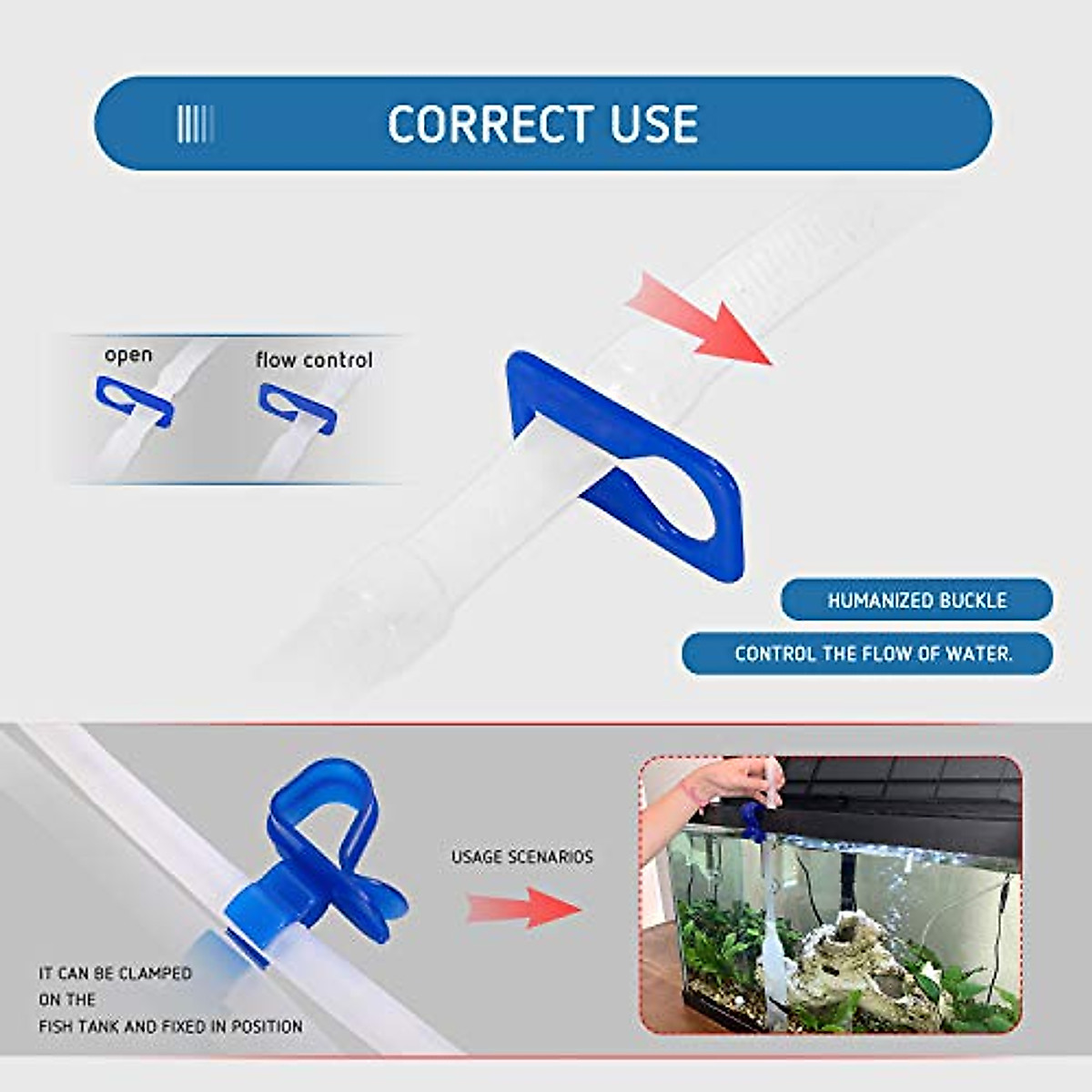 VIVOSUN Aquarium Gravel Cleaner Siphon Fish Tank Vacuum Cleaner with Fishing Net Long Nozzle Water Flow Controller - BPA Free
