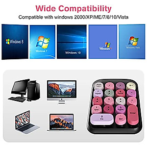 PINKCAT Wireless Number Pad, Cute 18 Keys Numeric Keypad with 2.4G Mini USB Receiver, Portable Silent Number Numpad Financial Accounting for Laptop, PC, Notebook, Desktop, Surface - Black Mix