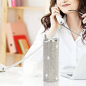 Diamond Bottle with Stainless Steel Straw - Excellent Gift for Women Girl - 20 Oz Diamond Studded Glitter Water Bottle with 1 Pcs Straw Brush - Leak-Proof Insulated Coffee Cup