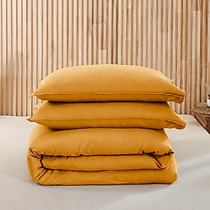 L Linen World Linen Duvet Cover Set 100% Stone Washed French Flax Pure Linen Duvet Covers Cooling Duvet Cover Queen Size Linen Bedding Set 1 Linen Duvet Cover 2 Pillowcases (Yellow,Queen)
